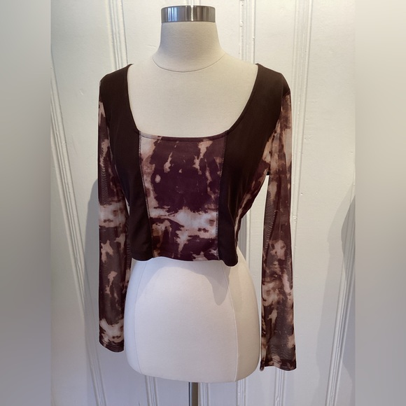 pretty garbage | Tops | Pretty Garbage Brown Long Sleeve Crop Top ...